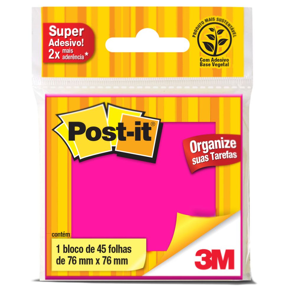 Post-It 76 x 76 mm Rosa com 45 Folhas 3M - GrafittiArtes